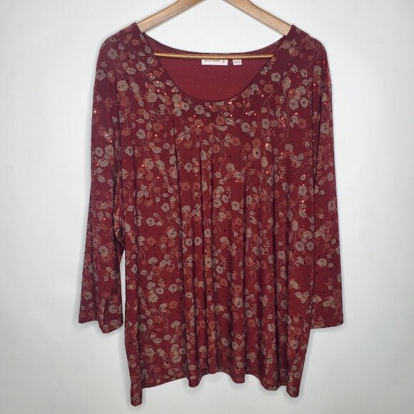 Susan Graver Tops Susan Graver Womens Liquid Knit Sequin Floral